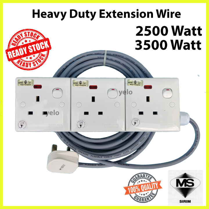 Heavy-Duty 3-Way Extension Cord with 2500W/3500W Capacity and Full ...