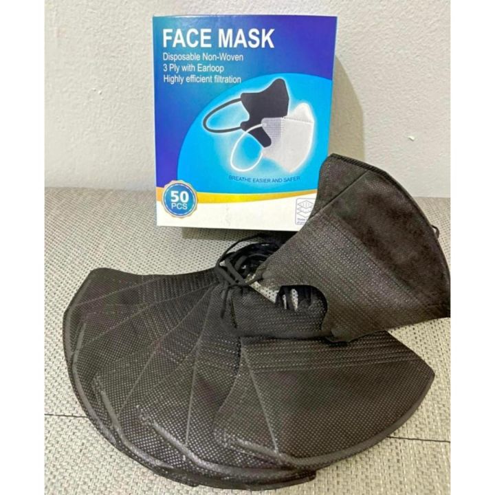 masker duckbill isi 50 warna hitam merek facemask tali kuat dan elastis ...