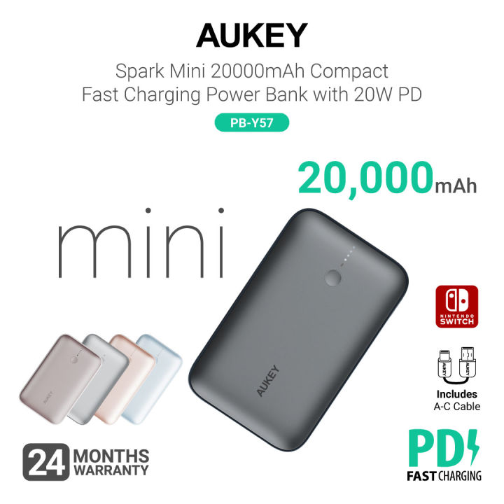 Aukey PB-Y57 Spark Mini 20000mAh Compact Fast Charging Power Bank with ...