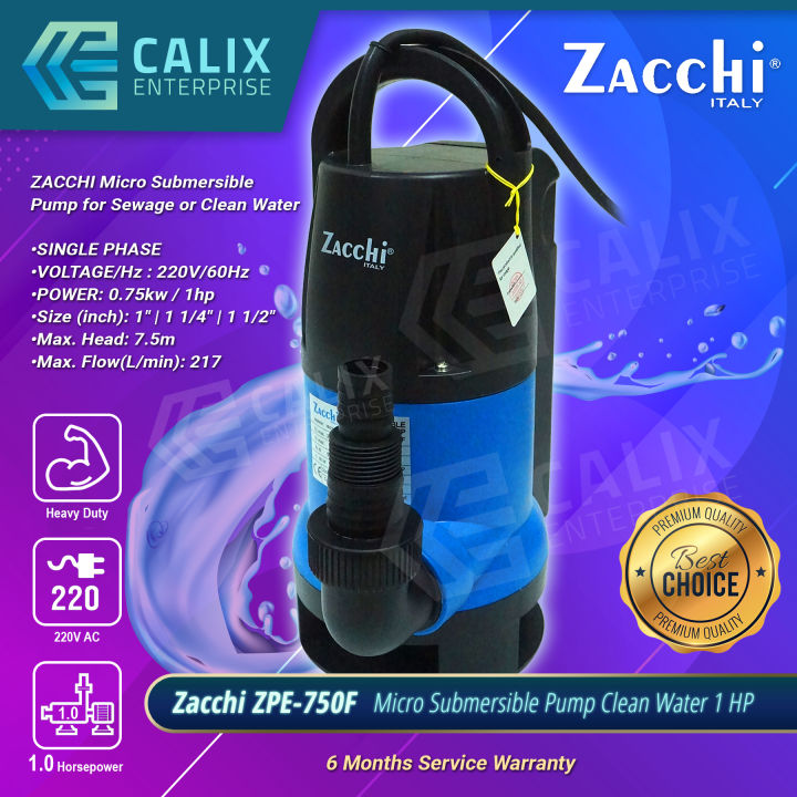 Micro Submersible Pump for Dirty and Clean Water 1HP - Zacchi ZPE-750F ...