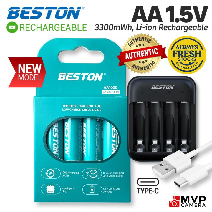BESTON AA 1.5V Rechargeable Li-ion Battery 3300mwh 2200mAh M7032 ...