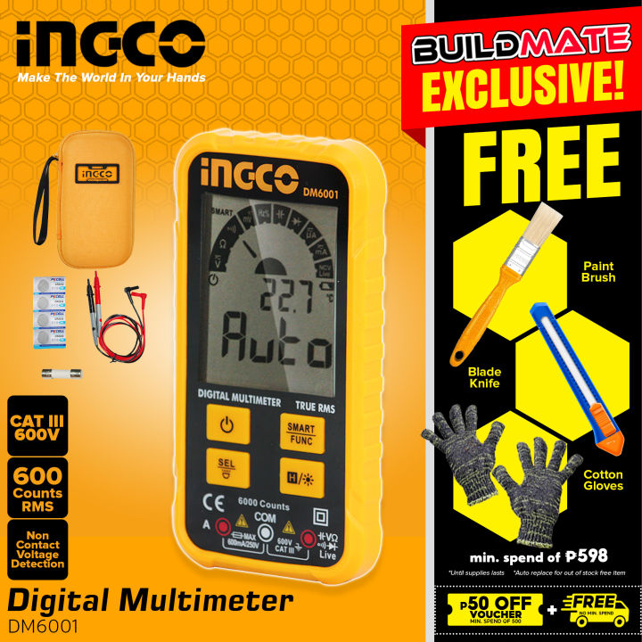 INGCO Digital Multimeter True RMS 6000 counts DM6001 - BUILDMATE - IPT | Lazada PH