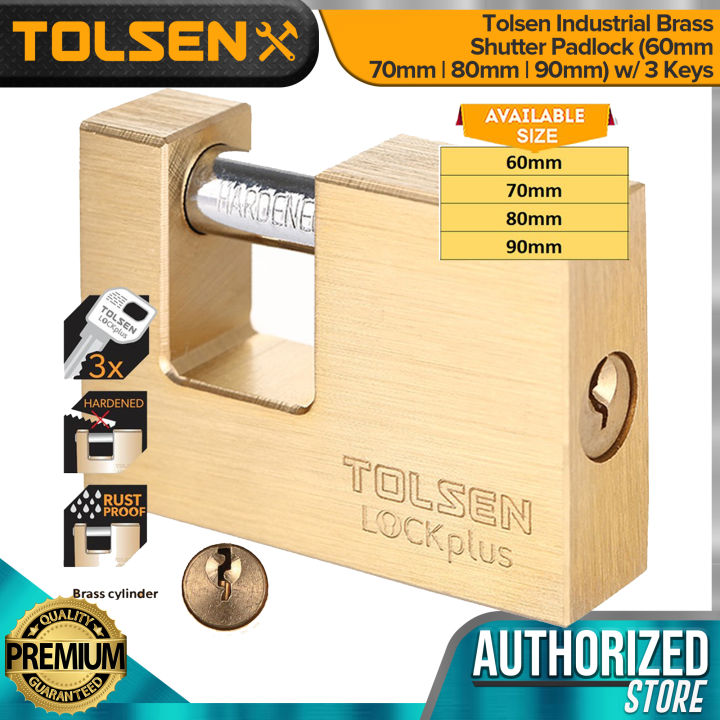 Tolsen Industrial Brass Shutter Padlock (60mm| 70mm | 80mm | 90mm) w/ 3 ...