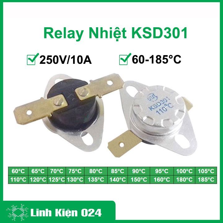 Rơ le, relay nhiệt KSD301 250V - 10A nhiệt độ từ 60°C - 185°C | Lazada.vn