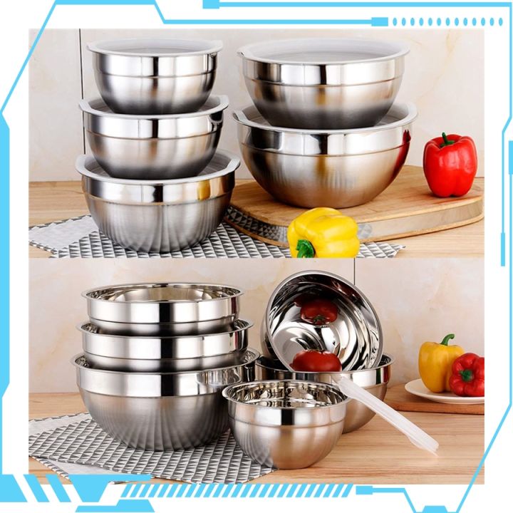 Stainless Steel Salad Bowls With Lid Anti scald Food Mixing Bowl DIY ...