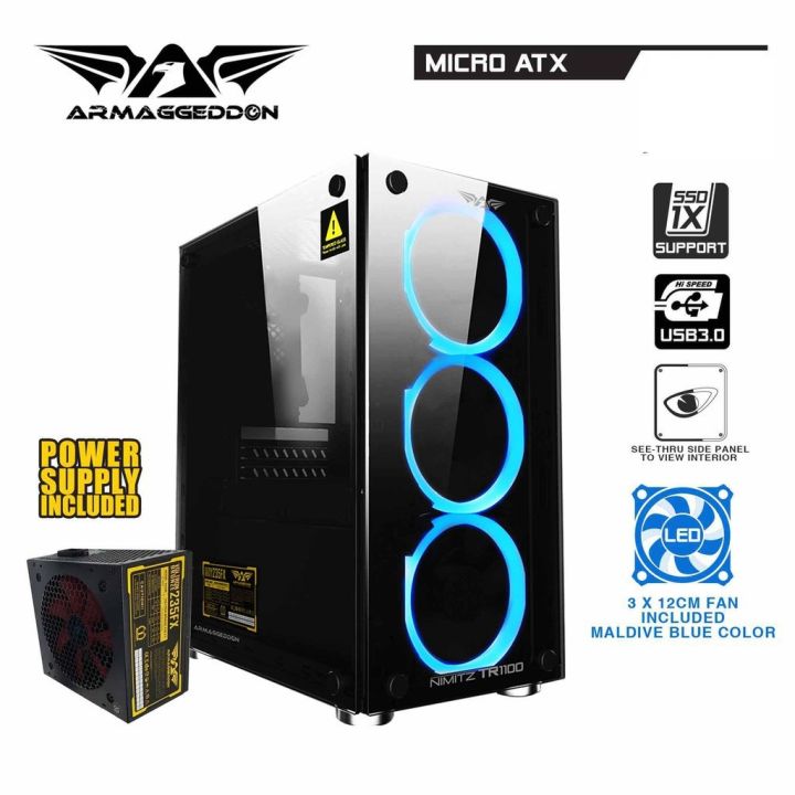 Armaggeddon Nimitz TR1100 mATX Tempered Glass Gaming Case (Black ...