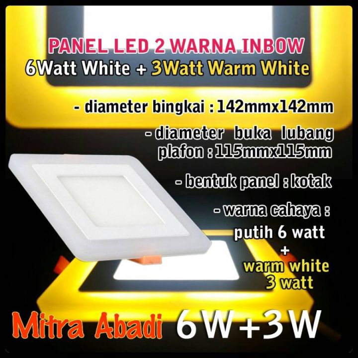 Panel LED 2 Warna 6W White/Putih + 3W Warm White INBOW Kotak Besi ...