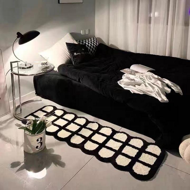Bedroom Carpet Foot Mat for Bedside Long Strip Rug Black and White ...