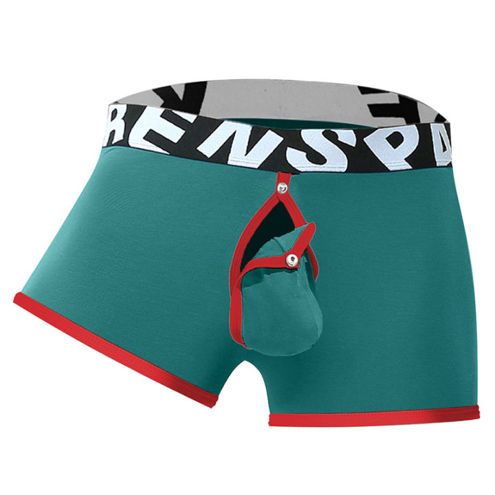 Mens Removable Front Boxers Middle Waist Underwear Open Back Underpants ...