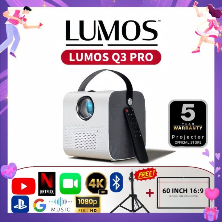 LUMOS Q3 PRO Projector 4K UHD Lumens Projector Resolution Built-in HDMI Projectors Android OS ...