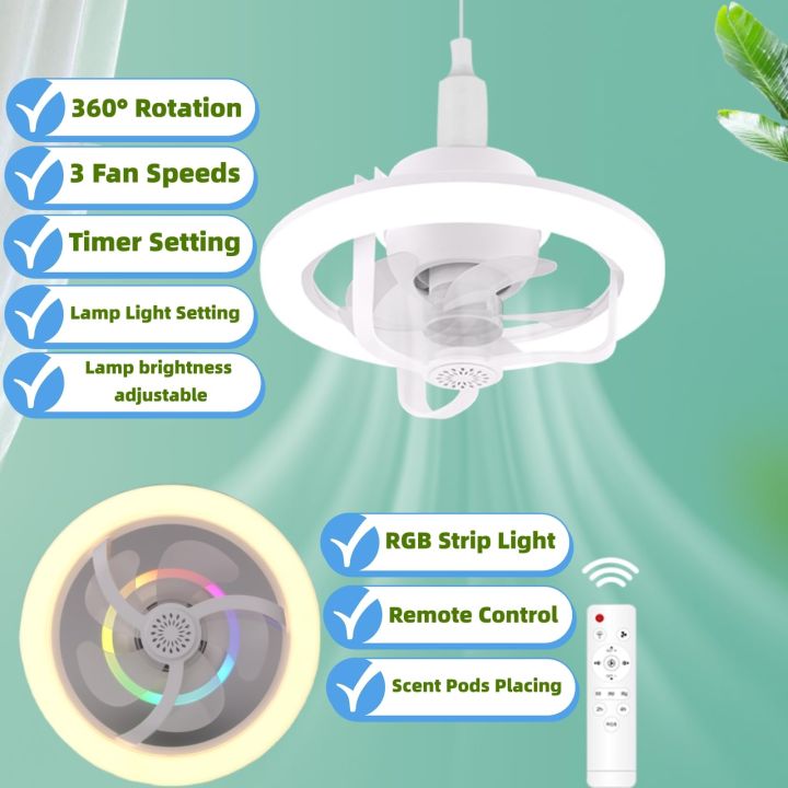 GREEN WIND 360° Ceiling Fan with Light E27 Screw Base Fan Light with ...