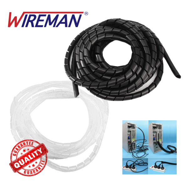 WIREMAN BLACK/WHITE Spiral Cable Wrap Tidy Hide Banding Loom - PC, TV ...