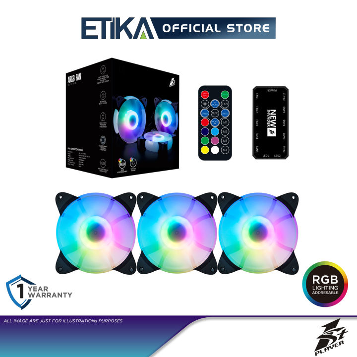 1st Player CC ARGB RGB 3-in-1 Combo Pack Case Fan | 3x RGB LED PC Dual ...