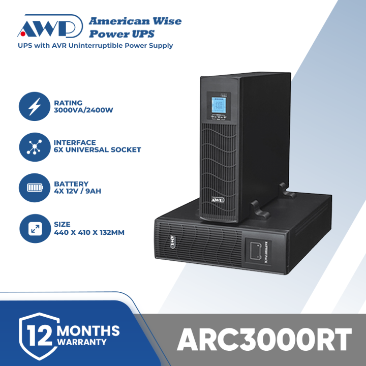AWP ARC3000RT ArcPure 2400W-3000VA UPS Pure Sine Wave with AVR ...