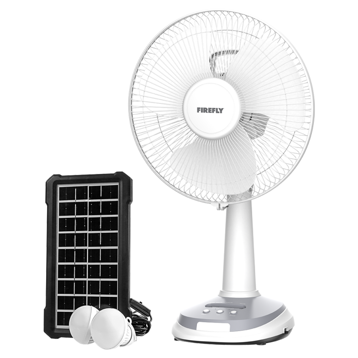 Firefly 12" Rechargeable Desk Fan with Emergency Solar Panel and Lamps ...
