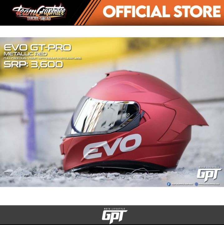 EVO GT PRO MATTE RED (SILVER IRIDIUM LENS) FULL FACE DUAL VISOR WITH ...