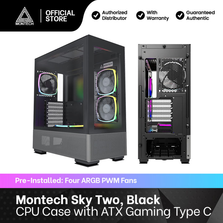Montech Sky Two Computer Case w/ 4 ARGB Pre-Installed Fans ATX Gaming ...