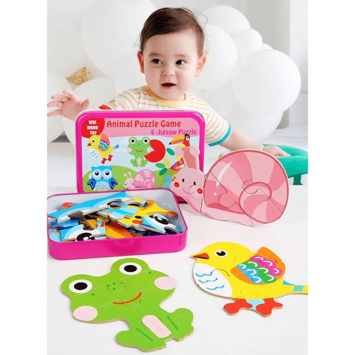 Baby Cartoon 3D Iron Box Wooden Animal/Traffic Puzzles Educational Toy ...