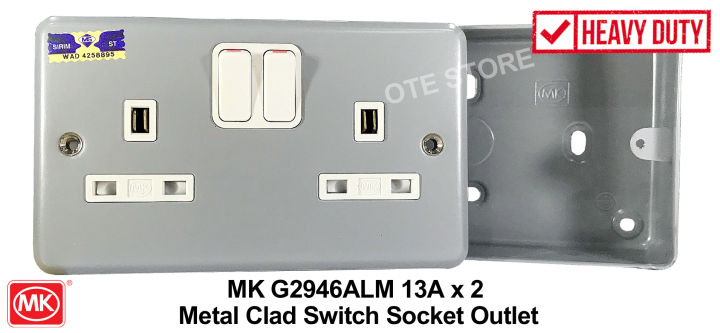 MK G2946ALM/K2946 Double 13A 2Gang Metal Clad Switch Socket Outlet | Lazada