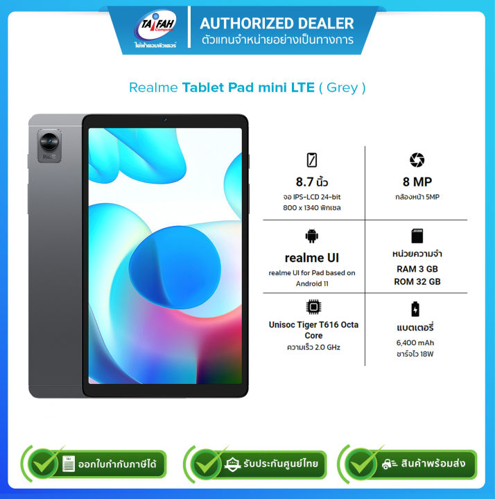 Tablet Realme Pad mini LTE Ram3GB/Rom32GB/จอ8.7นิ้ว /Grey/รับประกัน ...