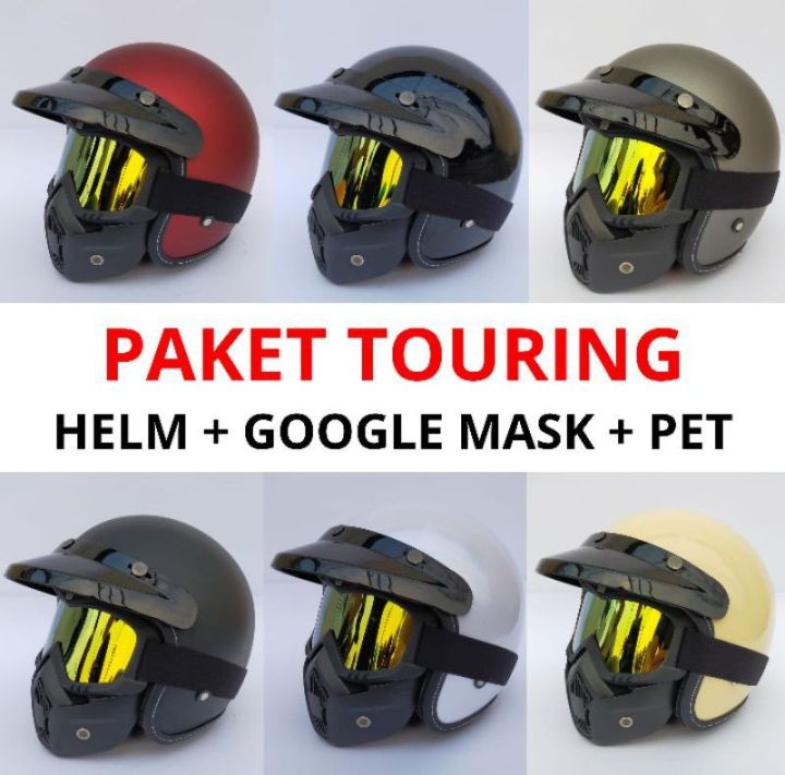Helm bogo retro dewasa SNI google mask topeng paket touringtis | Lazada ...