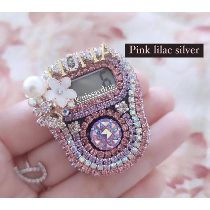 Tasbih digital swarovski cantik LED warna pastel pink lilac silver ...