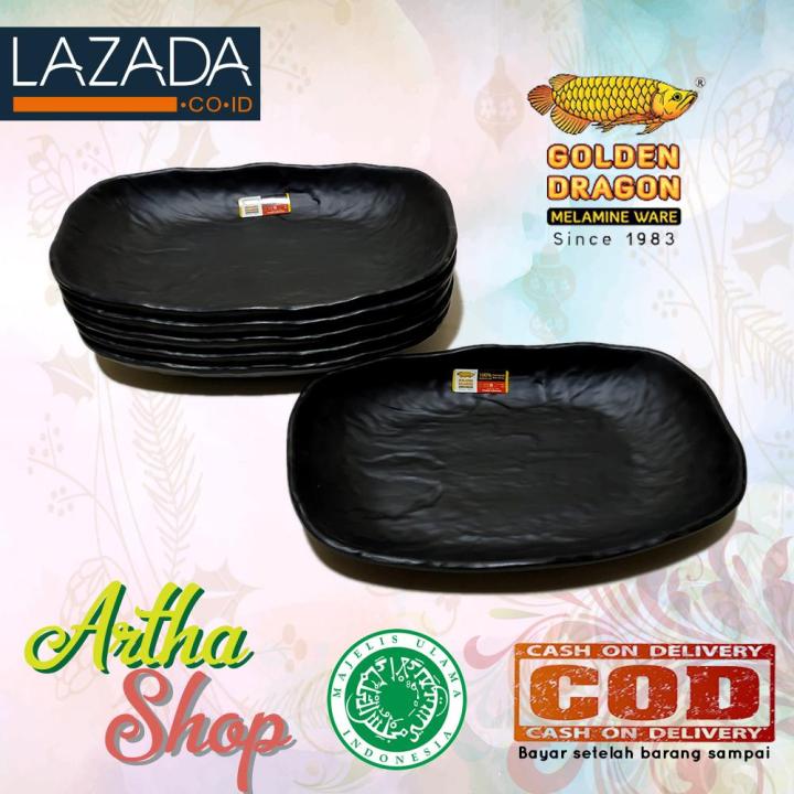 6pcs Piring Rounded Horeka melamin relief batu 10inc Golden dragon ...
