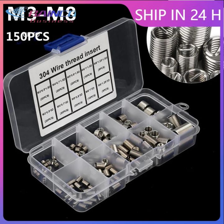 150PCS Helicoil Wire Thread Repair inserts Kit M3 M4 M5 M6 M8 Stainless ...