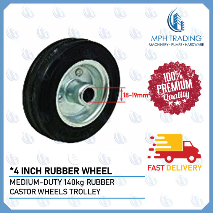 Black 4 Inch Medium-duty 140kg Rubber Brake / Swivel / Rigid Castor ...