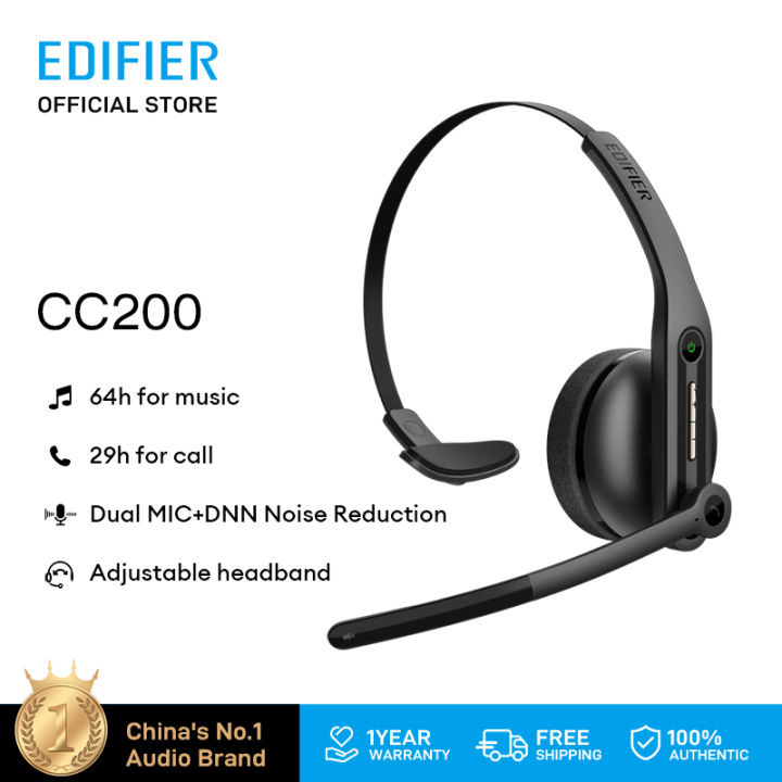 Edifier CC200 Headset Wireless up to 64 Hours Dual MIC Bluetooth V5.0 with Microphone Noise ...