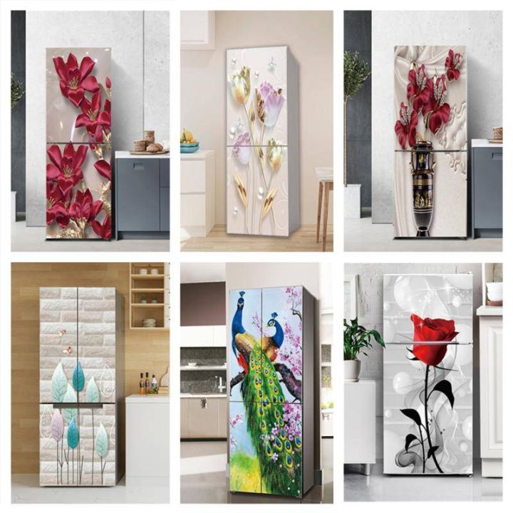 Custom 3D Flowers Fridge Stickers Door Cover Refrigerator Wallpaper ...