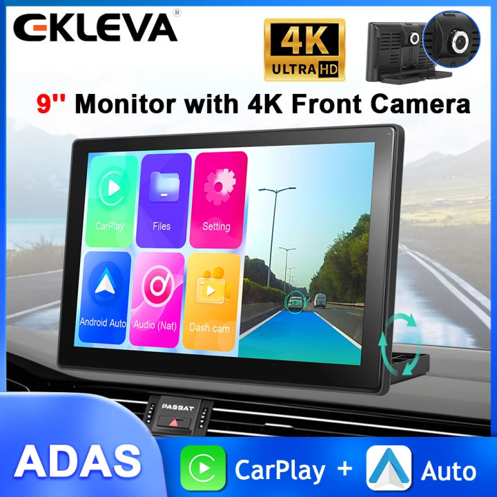 EKLEVA 9'' Dashboard Car Monitor 4K Front Camera DVR ADAS CarPlay ...