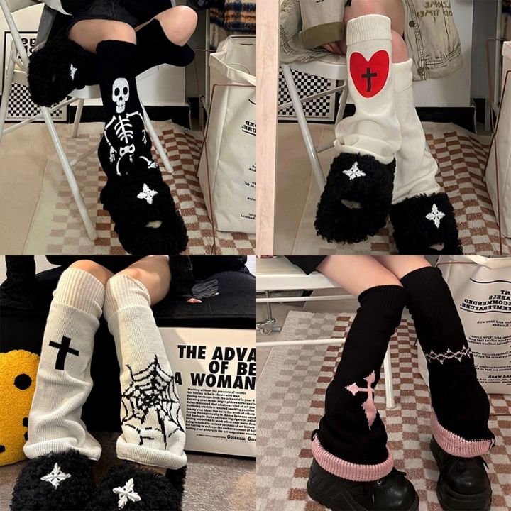 Y2k Lolita Vớ Harajuku Phụ Nữ Mùa Đông trái tim đỏ In Chữ Thập làm ấm chân cô gái nhật bản ...