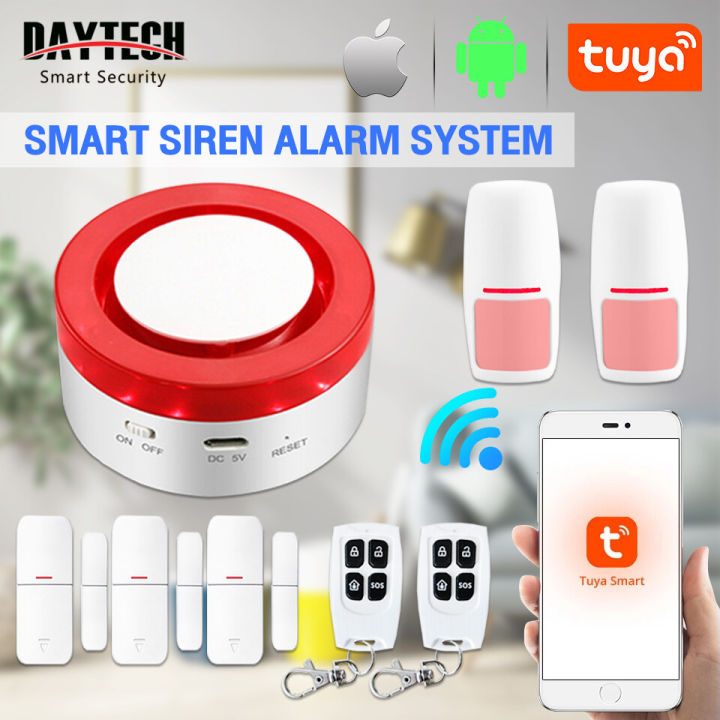 DAYTECH Wireless Home Alarm System WiFi Smart Siren Motion Detector Door Sensor Tuya APP Control ...