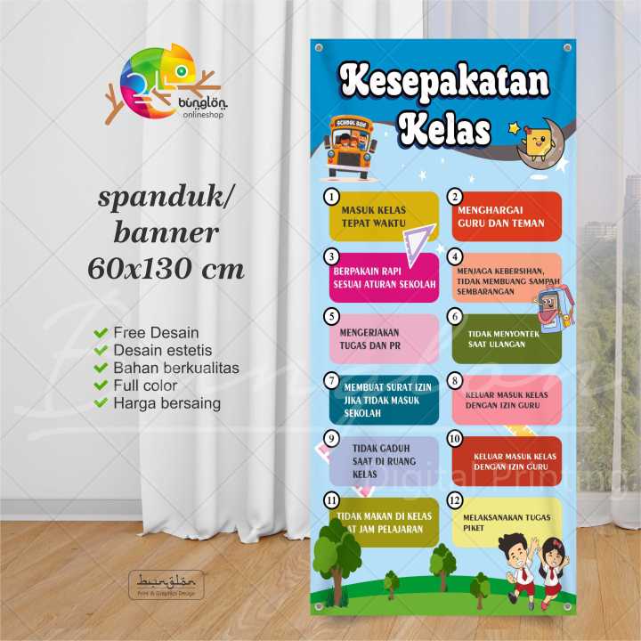 Spanduk Banner Kesepakatan Kelas, Struktur Kelas, Pojok baca, Pohon ...
