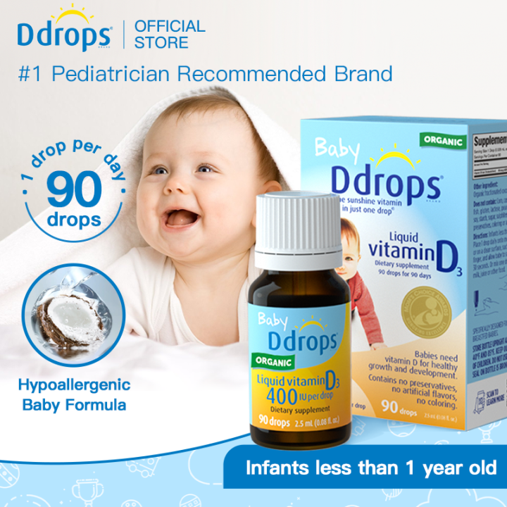 Ddrops Baby Liquid Vitamin D3 Organic Baby 400 IU 90 Drops - Daily ...