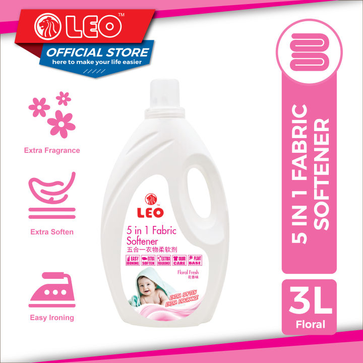 Leo 5 in 1 Fabric Softener 3L Floral 五合一衣物柔软剂 | Lazada