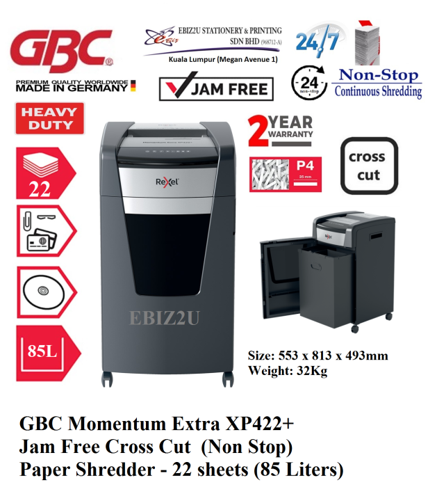 GBC Momentum Extra XP422+ No Jam Cross Cut (Non Stop) Paper Shredder ...