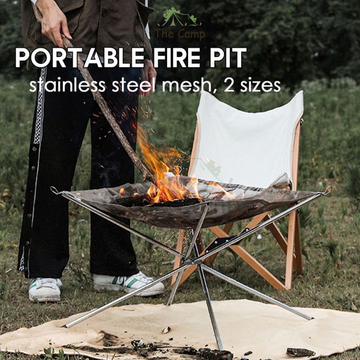 Outdoor Camping 304 Stainless Steel Mesh Fire Pit Portable Foldable ...