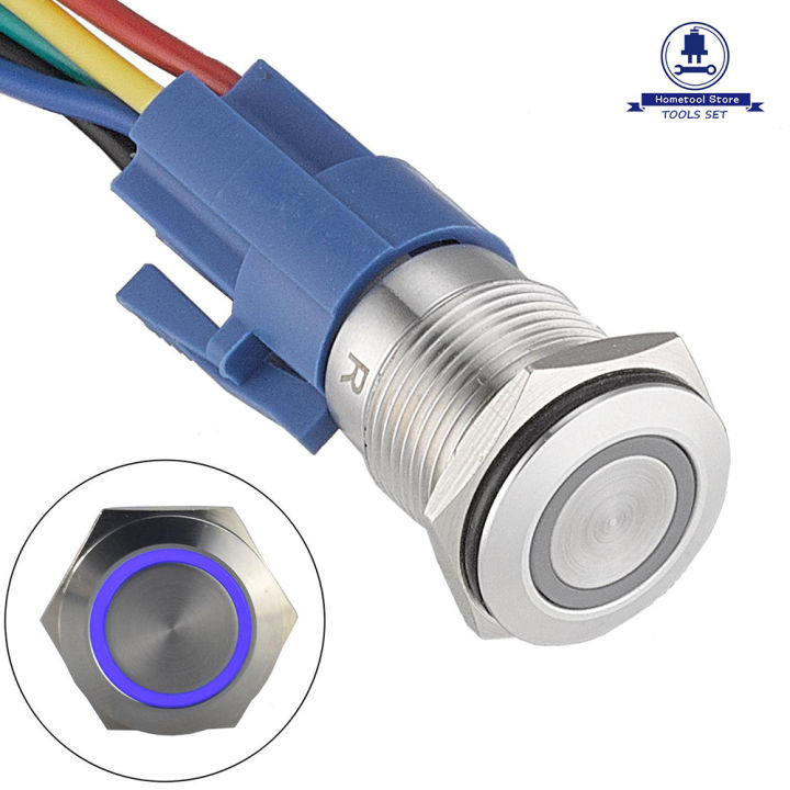 12V DC Push Button Switch On Off Stainless Steel Self-locking IP65 ...