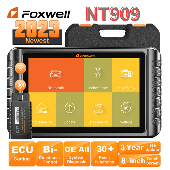 FOXWELL Bluetooth NT909 Bidirectional Scan Tool ECU Coding 25+ Resets All System Car Diagnostic ...