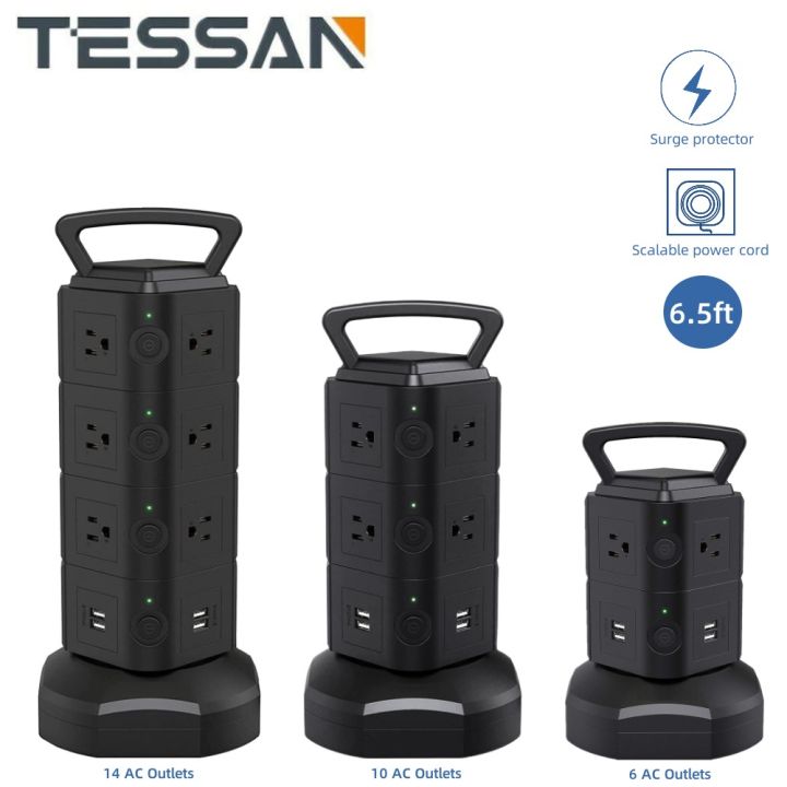 6/10/14Gang Vertical Tower Power Strip with Widely 6 AC Outlets 6.5ft ...