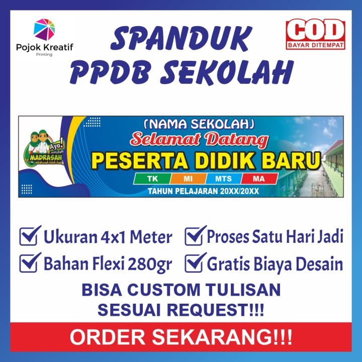 SPANDUK BANNER PPDB PENDAFTARAN SISWA BARU 4x1 Meter MURAH CEPAT CUSTOM REQUEST DESAIN BISA COD ...