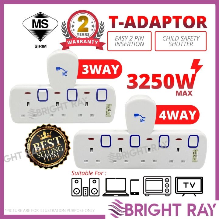 Sirim Me D 303n D 304 3 Way 4way T Adaport 3pin Socket Extension Plug Neon Indicator Wall