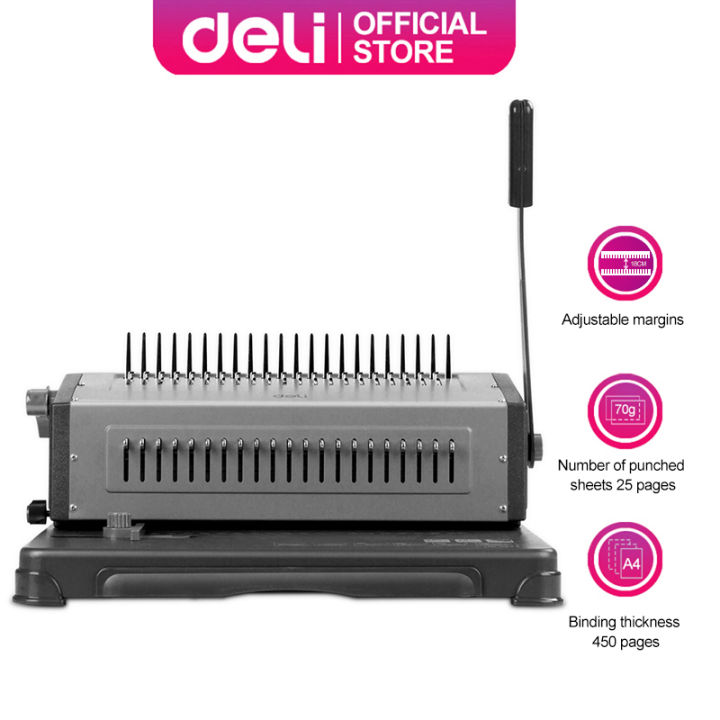 Deli 21 Hole Ring Binding Machine Set Heavy Duty Comb Binding Machine 25 Punched Sheets Office ...