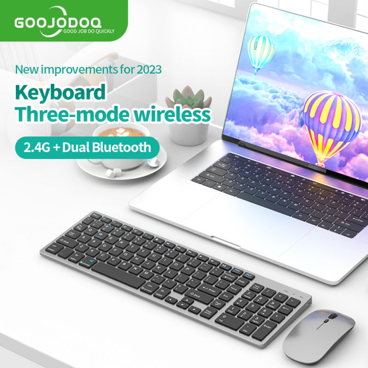 Goojodoq【new Product】 3 Mode Bluetooth Keyboard 102 Keys Wireless Keyboard Mouse Set For Macbook