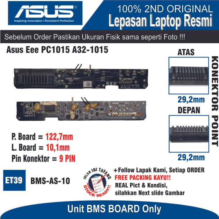 ET39 BMS-AS-10 BMS BATERAI MANAGEMENT SYSTEM Asus Eee PC1015 A32-1015 ...