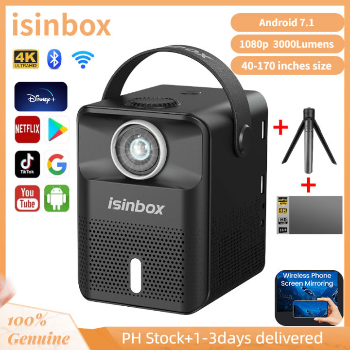 [Free 1*Tripod+Projector Screen] isinbox Smart Projector Mini Portable ...