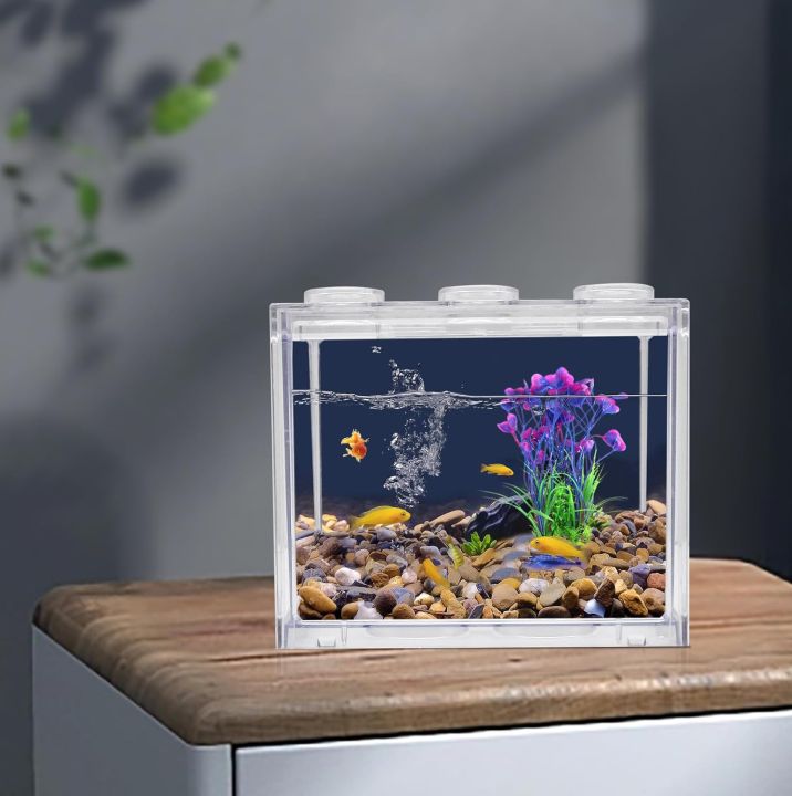 Mini Aquarium Betta fish Fighting Cylinder Building block fish tank ...