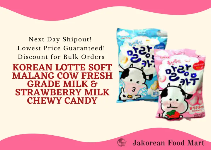 Korean Lotte Soft Malang Cow Fresh Grade Milk & Strawberry Milk Chewy ...